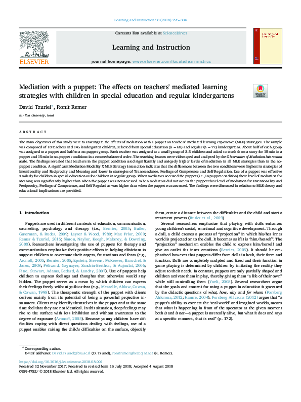 (PDF) Mediation with a puppet: The effects on teachers' mediated learning strategies with ...