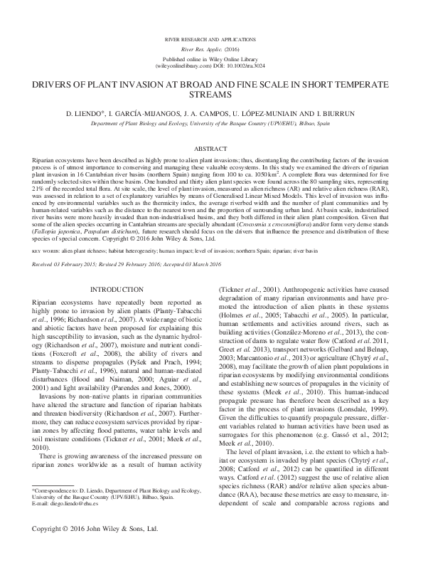 (PDF) Drivers of Plant Invasion at Broad and Fine Scale in Short Temperate Streams | Itziar ...