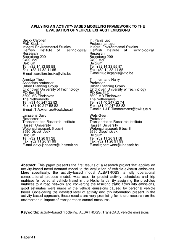 (PDF) Applying an activity-based modeling framework to the evaluation of vehicle exhaust emissions