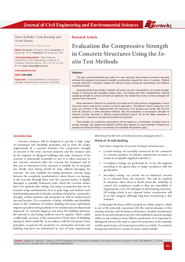 Pdf Evaluation The Compressive Strength In Concrete Structures Using