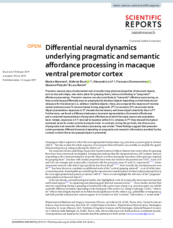 (PDF) Differential neural dynamics underlying pragmatic and semantic affordance processing in ...