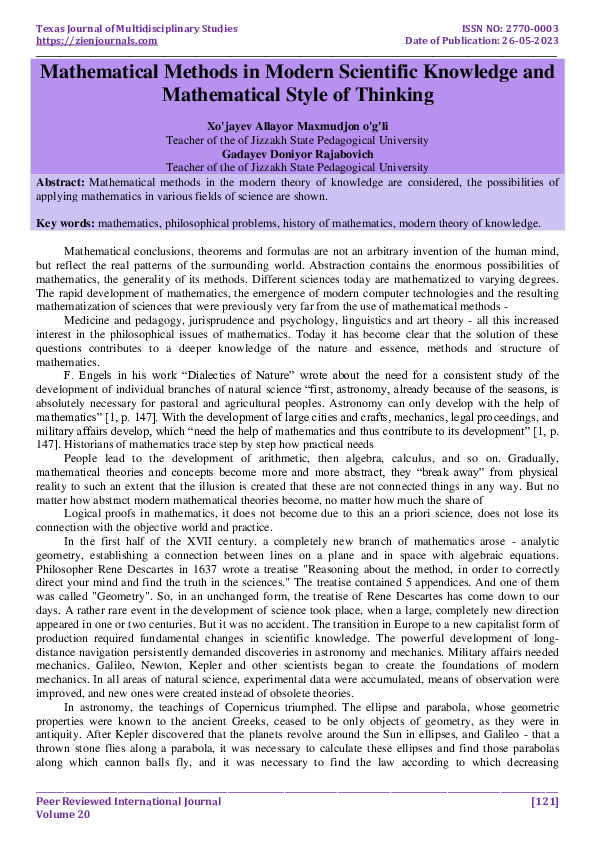 (PDF) Mathematical Methods in Modern Scientific Knowledge and ...