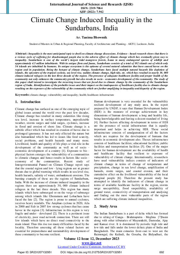 (PDF) Climate Change Induced Inequality in the Sundarbans, India (PDF) Climate Change Induced Inequality in the Sundarbans, India