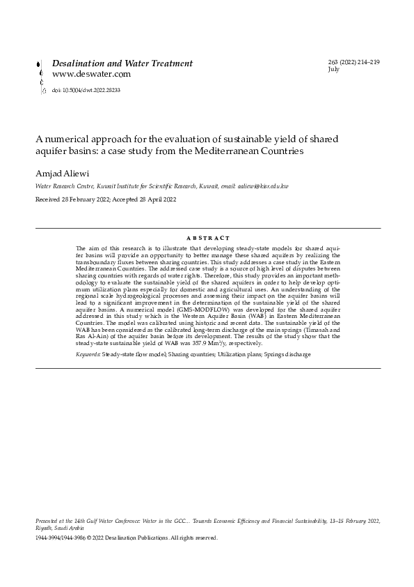 (PDF) A numerical approach for the evaluation of sustainable yield of ...