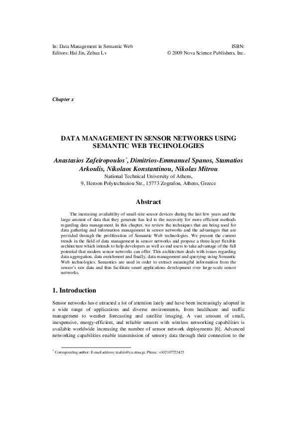 (PDF) Chapter x DATA MANAGEMENT IN SENSOR NETWORKS USING SEMANTIC WEB TECHNOLOGIES