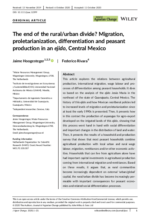 (PDF) The end of the rural/urban divide? Migration, proletarianization ...