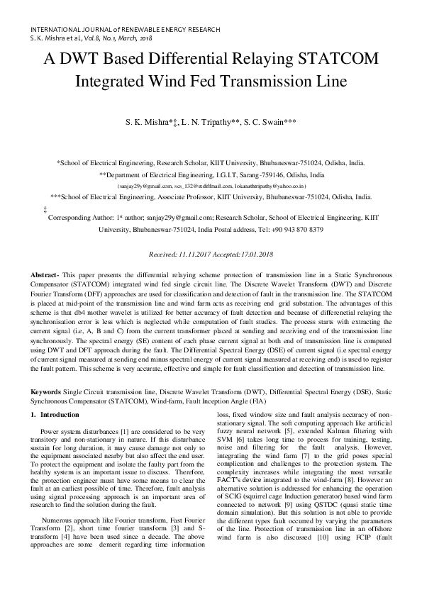 (PDF) A DWT Based Differential Relaying STATCOM Integrated Wind Fed Transmission Line