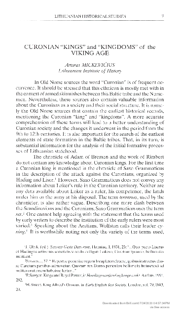(PDF) Curonian “Kings” and “Kingdoms” of the Viking Age