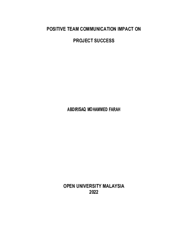 (PDF) POSITIVE TEAM COMMUNICATION IMPACT ON PROJECT SUCCESS
