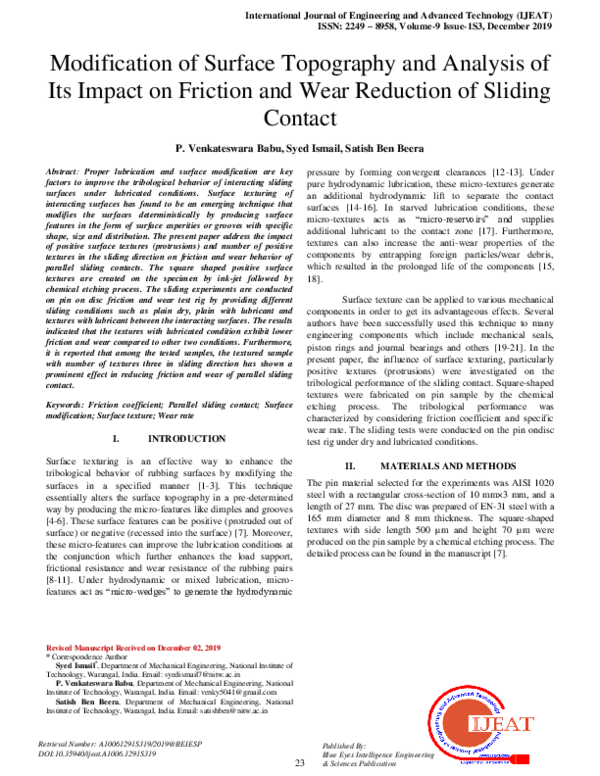 (PDF) Modification of Surface Topography and Analysis of Its Impact on ...