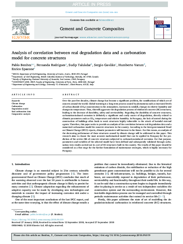 (PDF) Analysis of correlation between real degradation data and a carbonation model for concrete ...