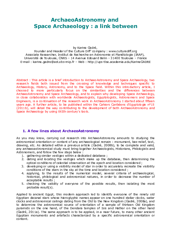 (PDF) ArchaeoAstronomy and Space Archaeology : a link between