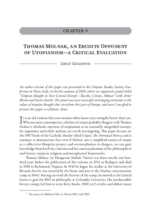 (PDF) Thomas Molnar, an Erudite Opponent of Utopianism - a Critical ...