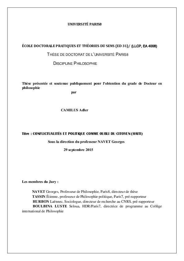 (PDF) Conflictualités et politique comme oubli du citoyen (Haïti ...