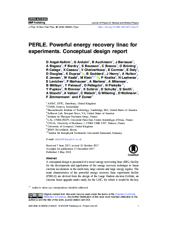 (PDF) PERLE. Powerful energy recovery linac for experiments. Conceptual ...