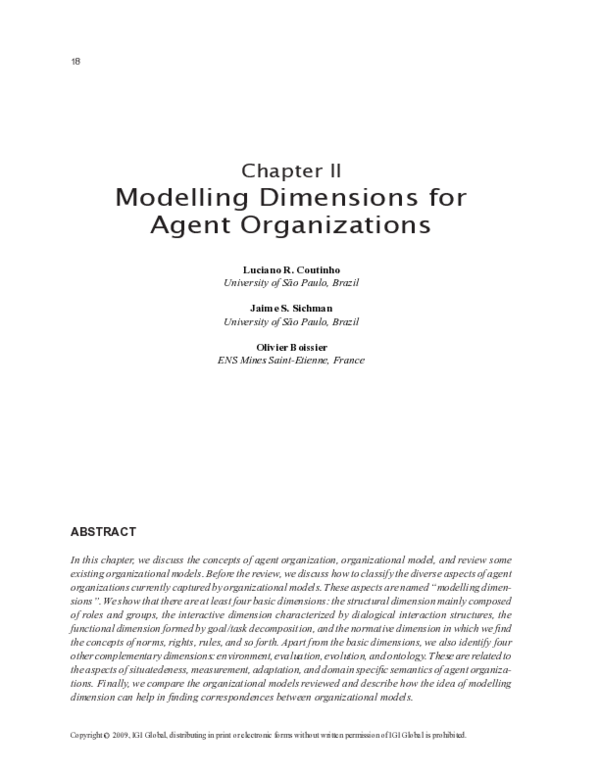 (PDF) Modelling Dimensions for Agent Organizations