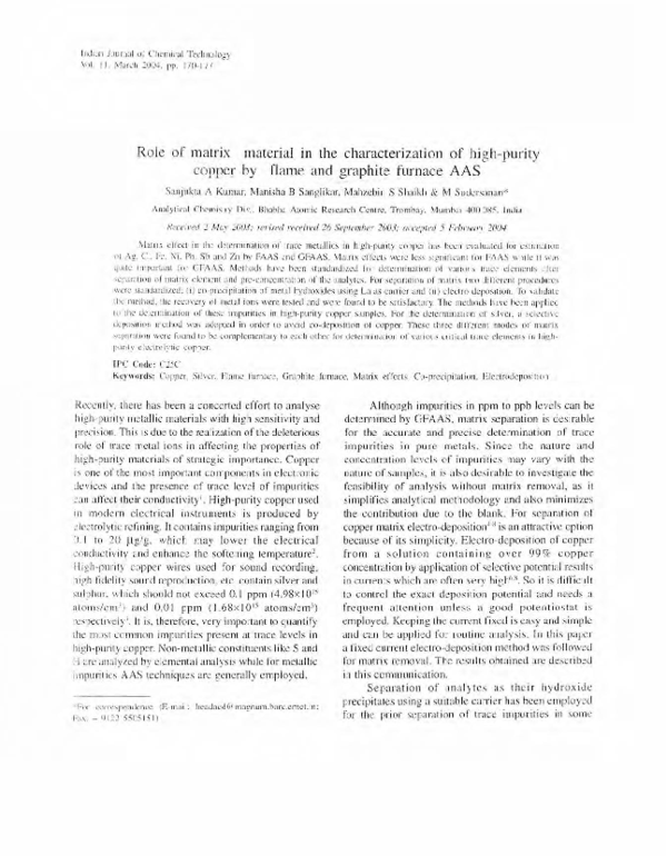 (PDF) Role of matrix material in the characterization of high-purity ...