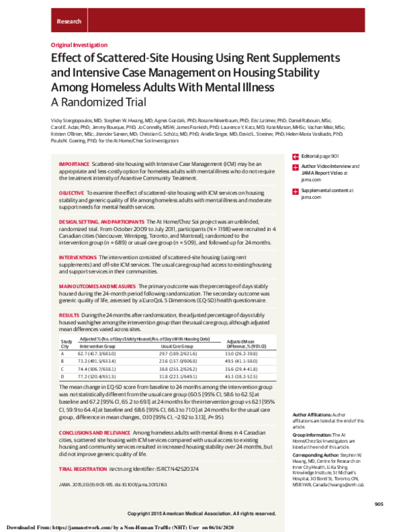 (PDF) Effect of scattered-site housing using rent supplements and ...