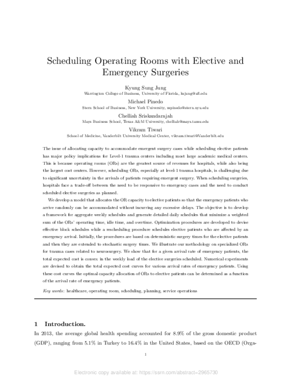 (PDF) Scheduling Operating Rooms with Elective and Emergency Surgeries
