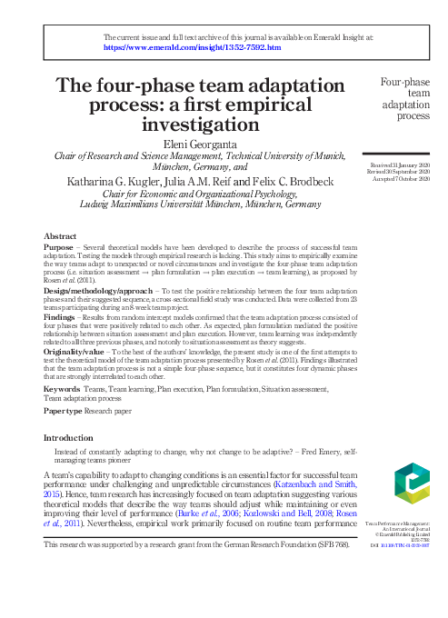 (PDF) The four-phase team adaptation process: a first empirical ...