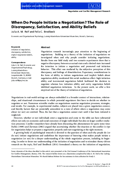 (PDF) When Do People Initiate a Negotiation? The Role of Discrepancy ...