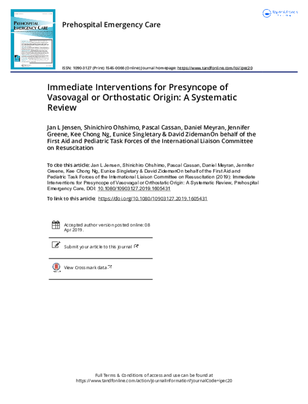 (PDF) Immediate Interventions for Presyncope of Vasovagal or ...