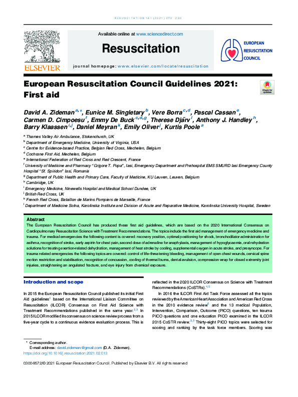 (PDF) European Resuscitation Council Guidelines 2021: First aid