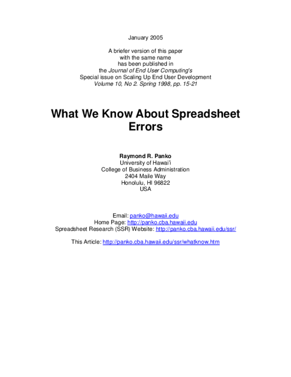 (PDF) What We Know About Spreadsheet Errors