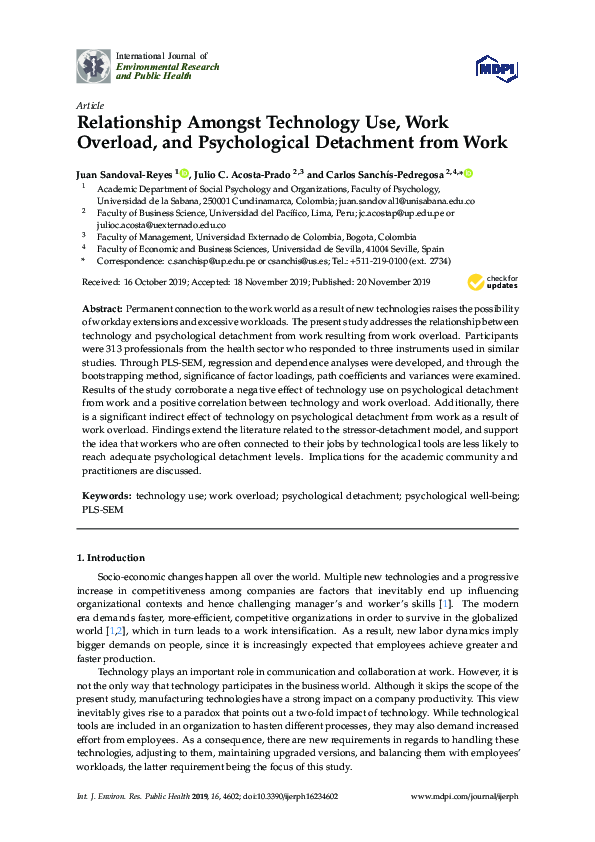 (PDF) Relationship Amongst Technology Use, Work Overload, and Psychological Detachment from Work