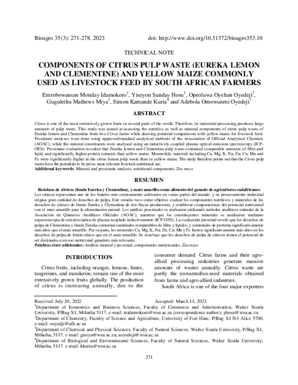 (PDF) Components of citrus pulp waste (eureka lemon and clementine) and ...