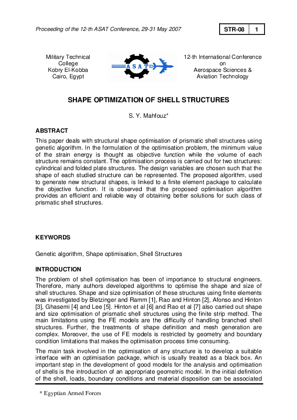 (PDF) Shape Optimization of Shell Structures