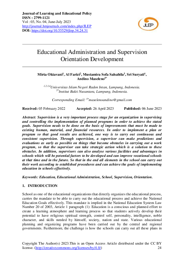 (PDF) Educational Administration and Supervision Orientation Development