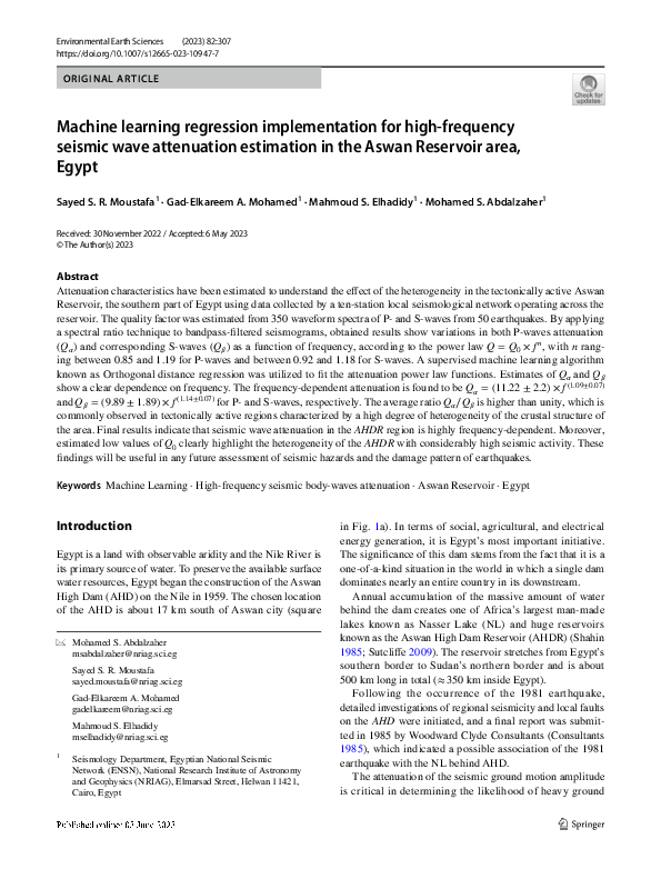 (PDF) Machine learning regression implementation for high-frequency seismic wave attenuation ...