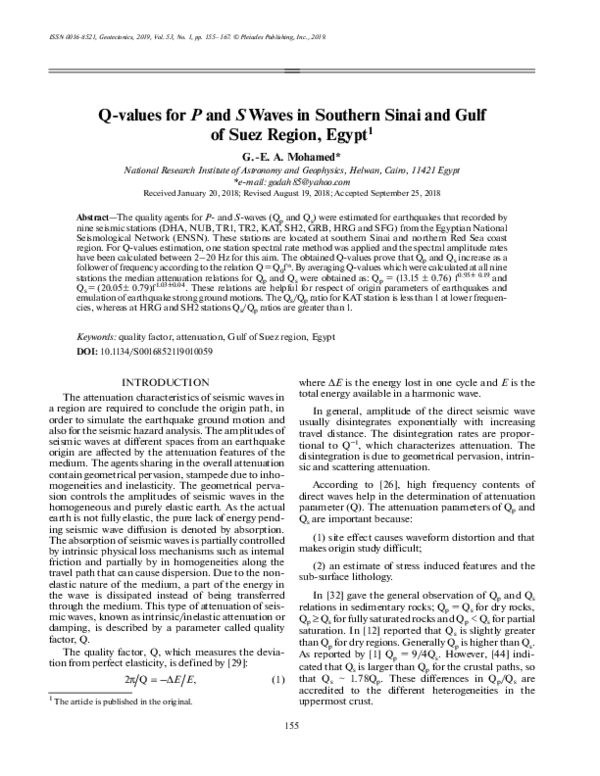 (PDF) Q-values for P and S Waves in Southern Sinai and Gulf of Suez ...