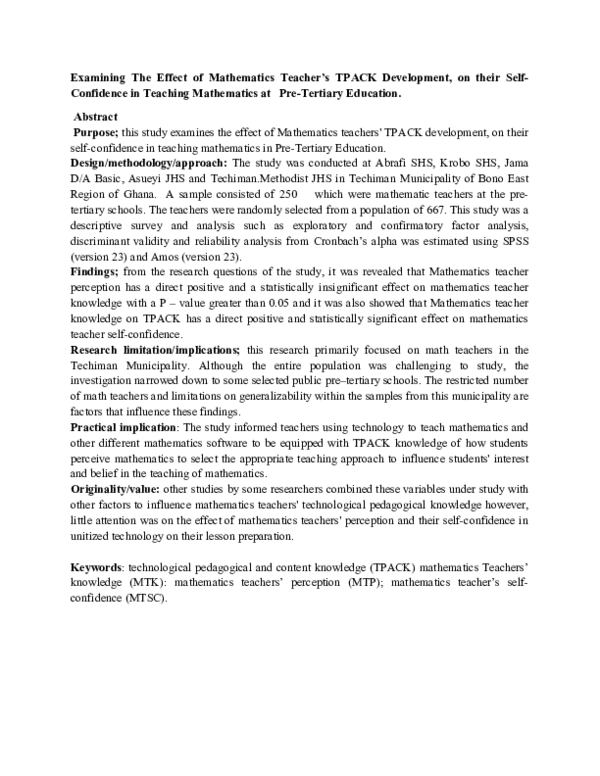 (DOC) Examining The Effect of Mathematics Teacher's TPACK Development ...
