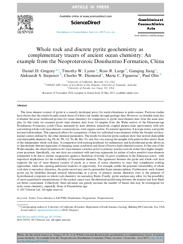 (PDF) Whole rock and discrete pyrite geochemistry as complementary ...