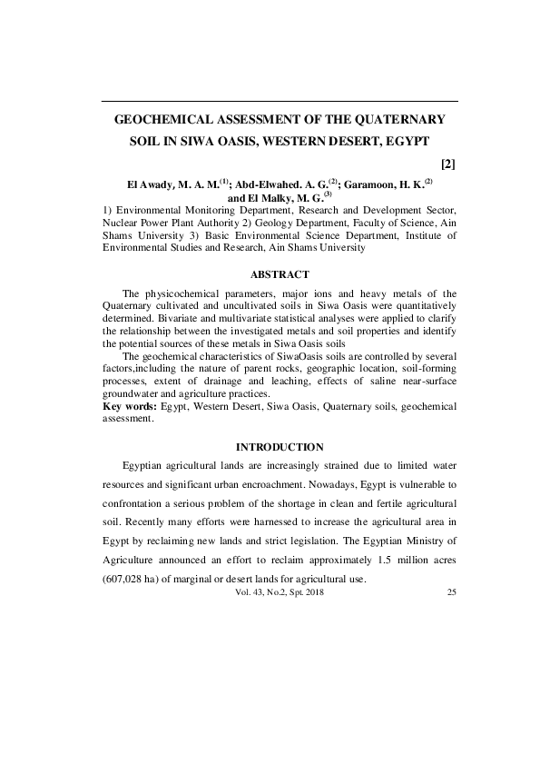 (PDF) Geochemical Assessment of the Quaternary Soil in Siwa Oasis ...