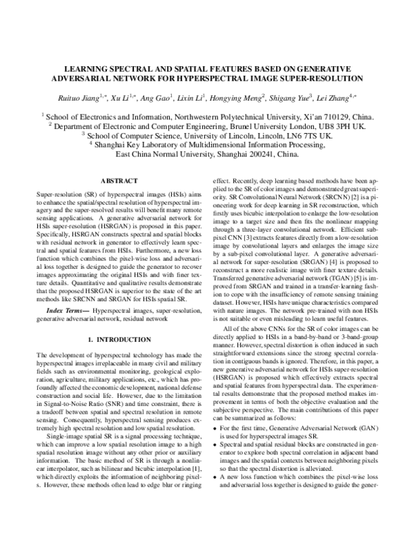 (PDF) Learning Spectral and Spatial Features Based on Generative Adversarial Network for ...