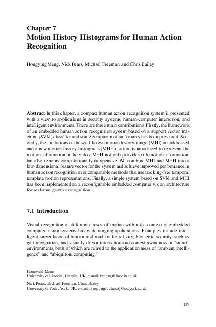 Pdf Motion History Histograms For Human Action Recognition
