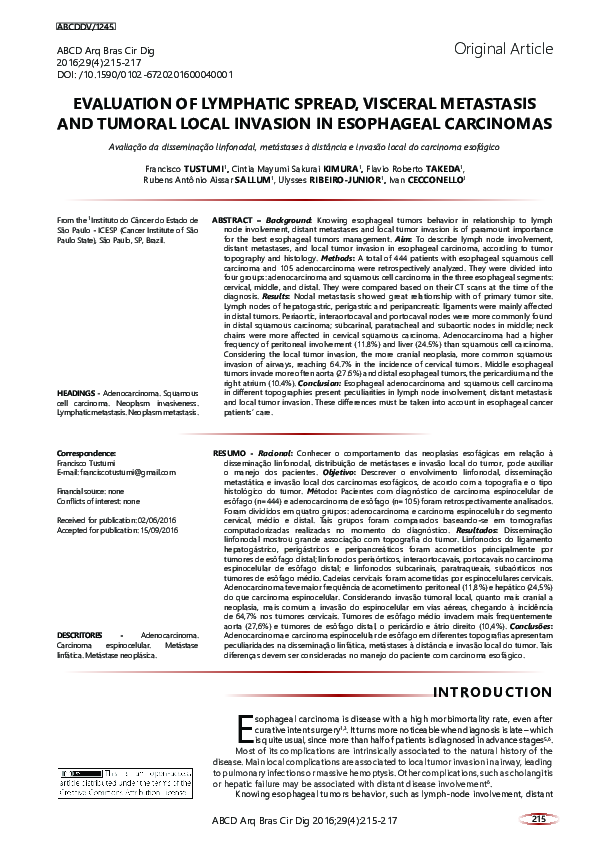 (PDF) Evaluation of Lymphatic Spread, Visceral Metastasis and Tumoral ...
