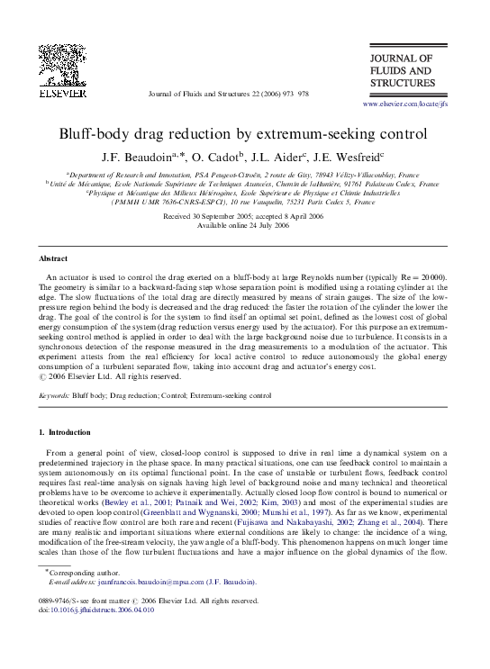 (PDF) Bluff-body drag reduction by extremum-seeking control