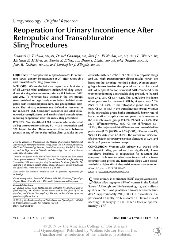 (PDF) Reoperation for Urinary Incontinence After Retropubic and ...