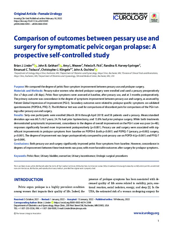 (PDF) Comparison of outcomes between pessary use and surgery for ...