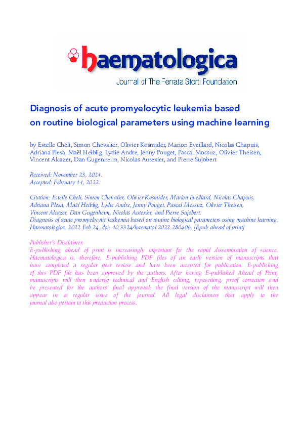(PDF) Machine Learning for Acute Promyelocytic Leukemia Diagnosis