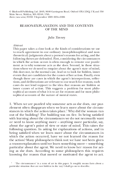 (PDF) Reason-Explanation and the Contents of the Mind