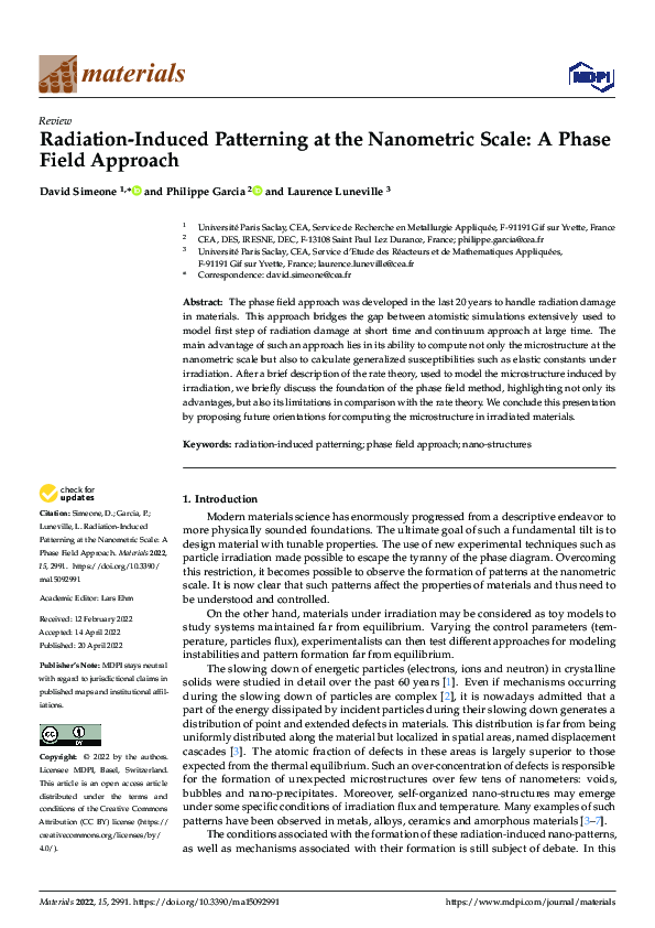 (PDF) Radiation-Induced Patterning at the Nanometric Scale: A Phase ...