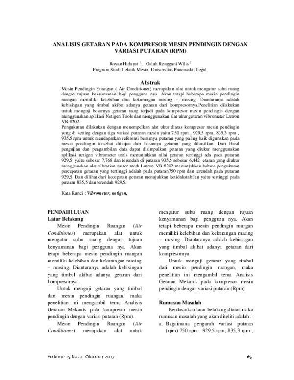 (PDF) Analisis Getaran Pada Kompresor Mesin Pendingin Dengan Variasi ...
