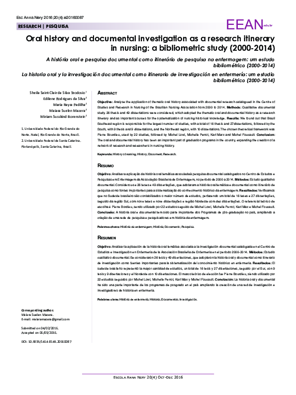 (PDF) Oral history and documental investigation as a research itinerary ...