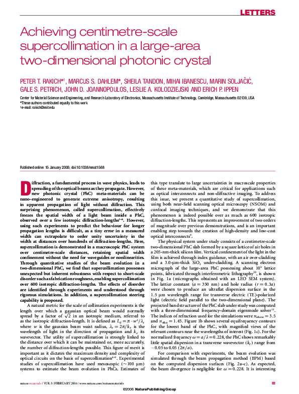 (PDF) Achieving centimetre-scale supercollimation in a large-area two-dimensional photonic crystal