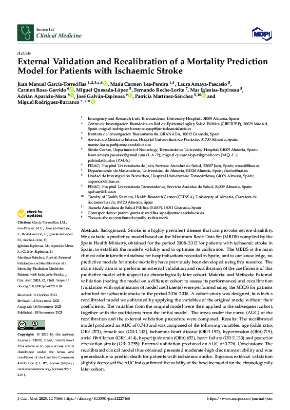 (PDF) External Validation and Recalibration of a Mortality Prediction Model for Patients with ...